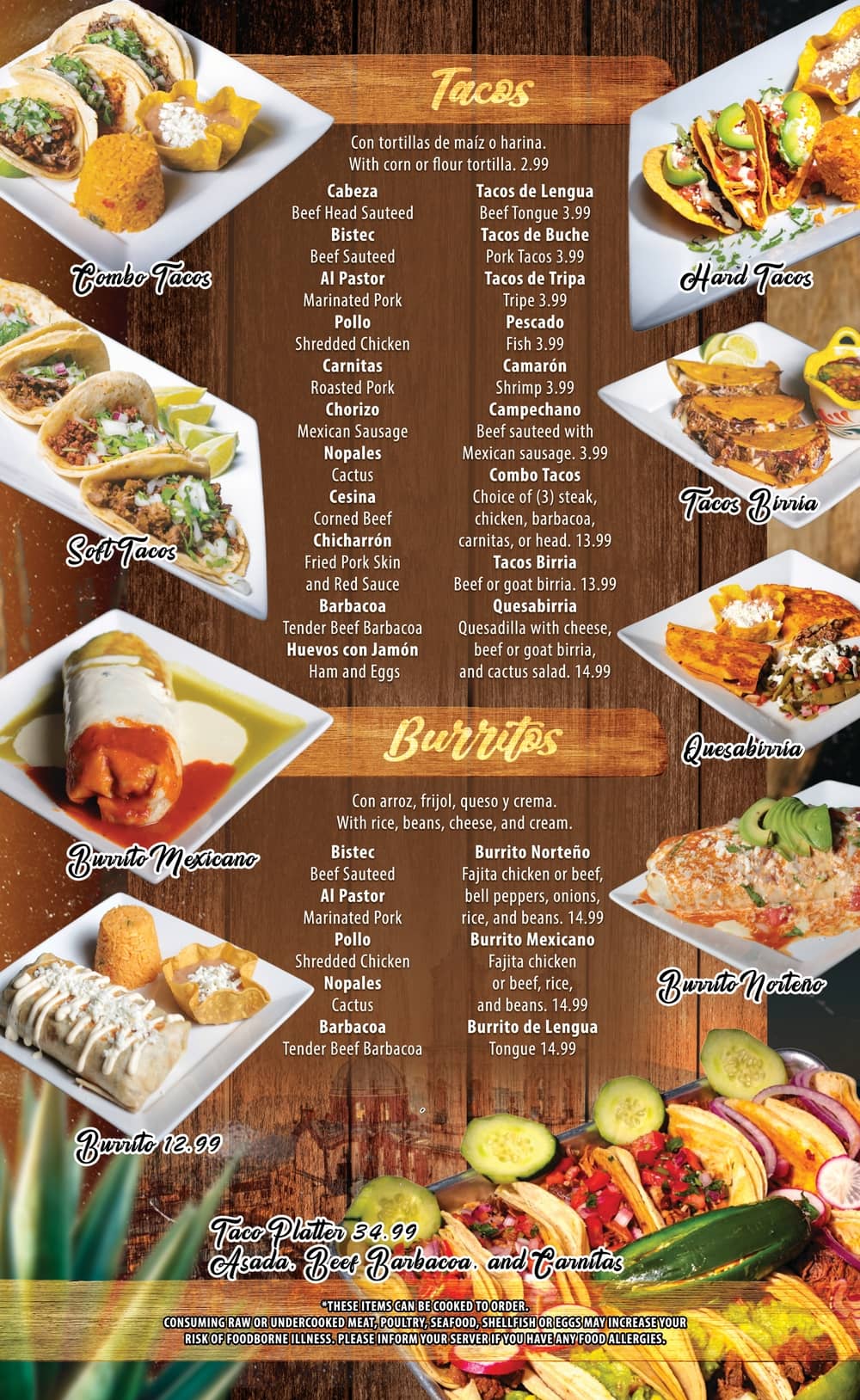 Restaurant Menu - Tortillería Restaurant El Progreso